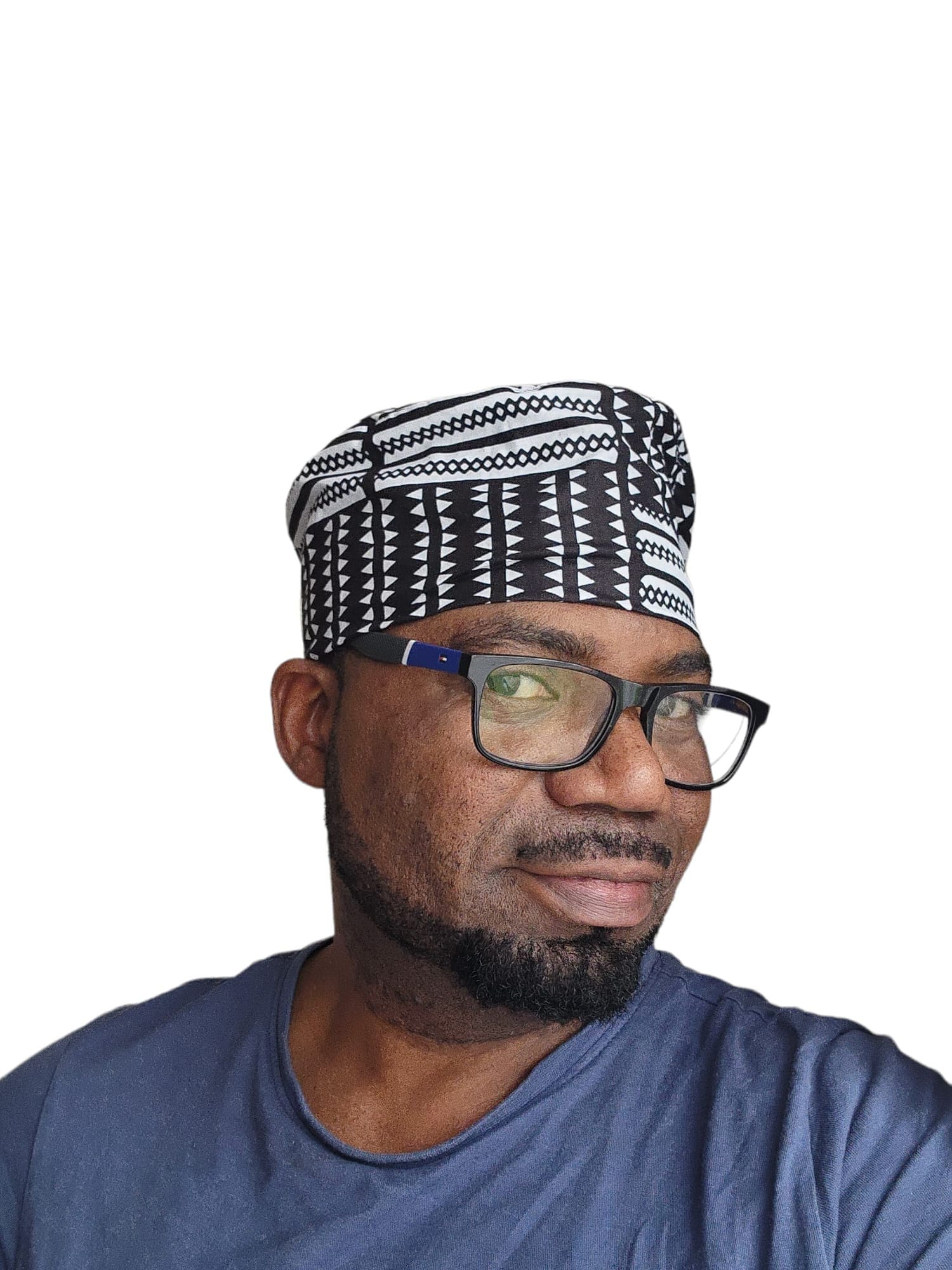African Traditional Kente Kufi Hat in White and Black: for Men and ...