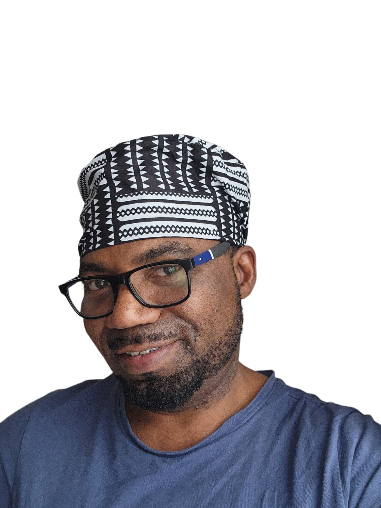 African Traditional Kente Kufi Hat in White and Black: for Men and ...