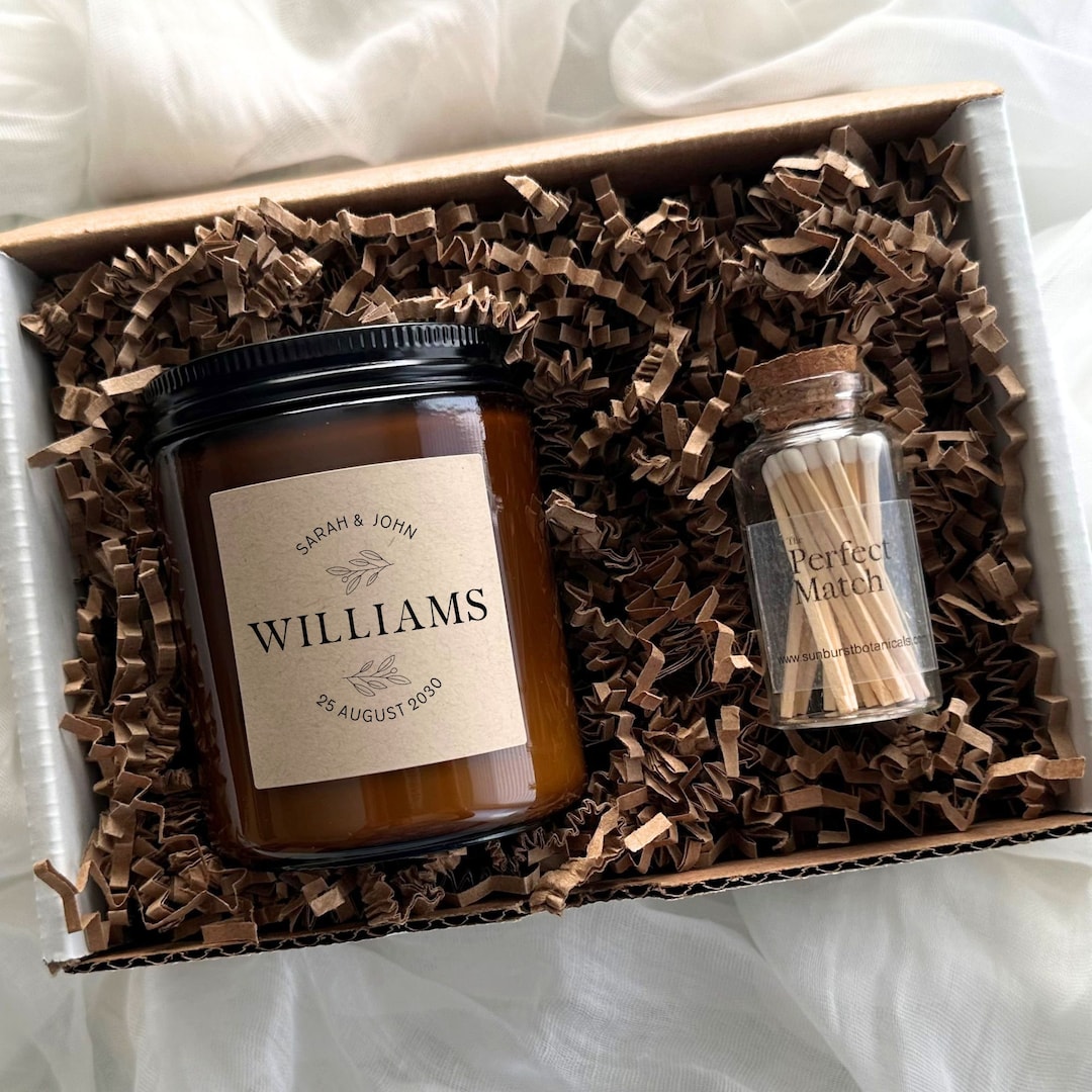 CUSTOM WEDDING CANDLE Gift Set, Name & Date, Wedding Shower Gift Box ...