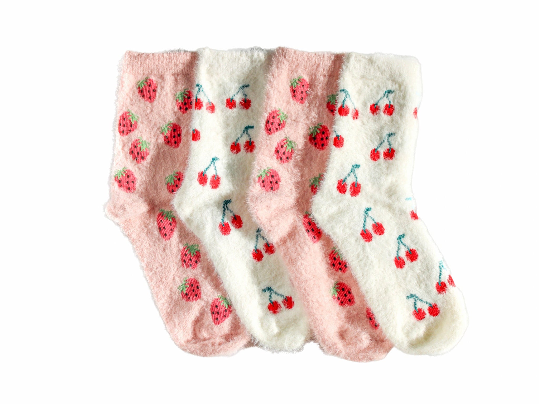 Fruit Fuzzy Socks, Women's Winter Cozy, Fluffy Socks, Cherry or