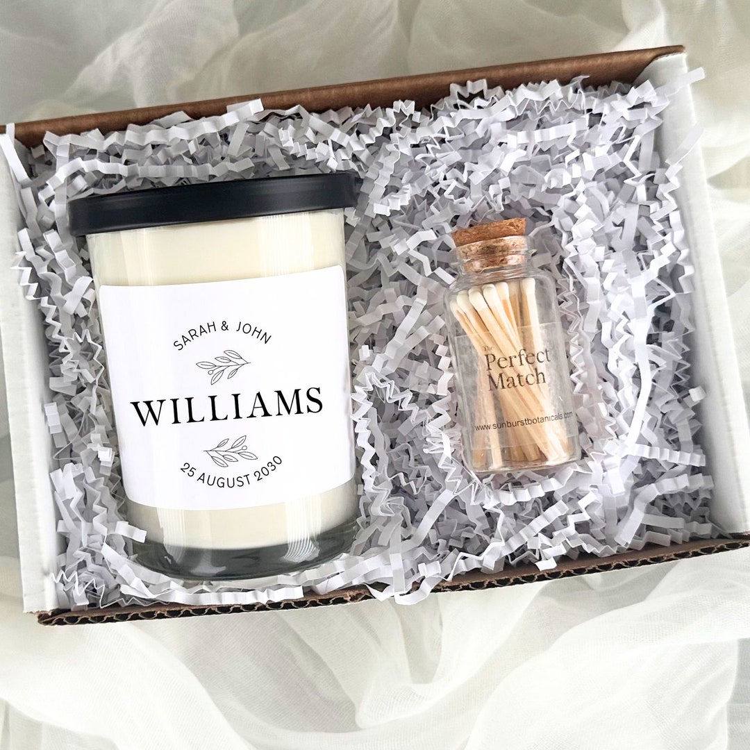 CUSTOM WEDDING CANDLE Gift Set, Name & Date, Wedding Shower Gift Box ...