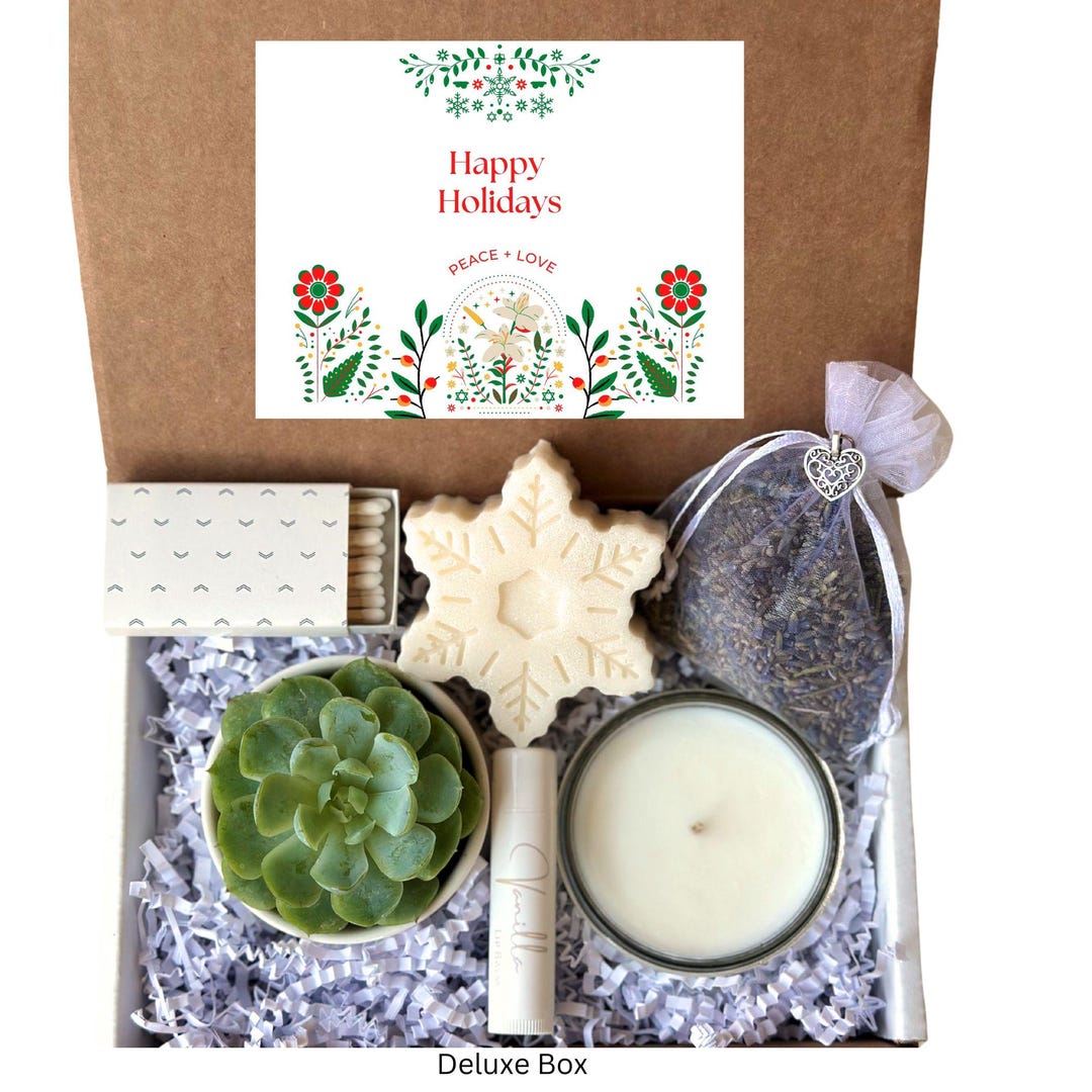 QUICK SHIP Happy Holidays Christmas Gift Box With Candle and Succulent ...