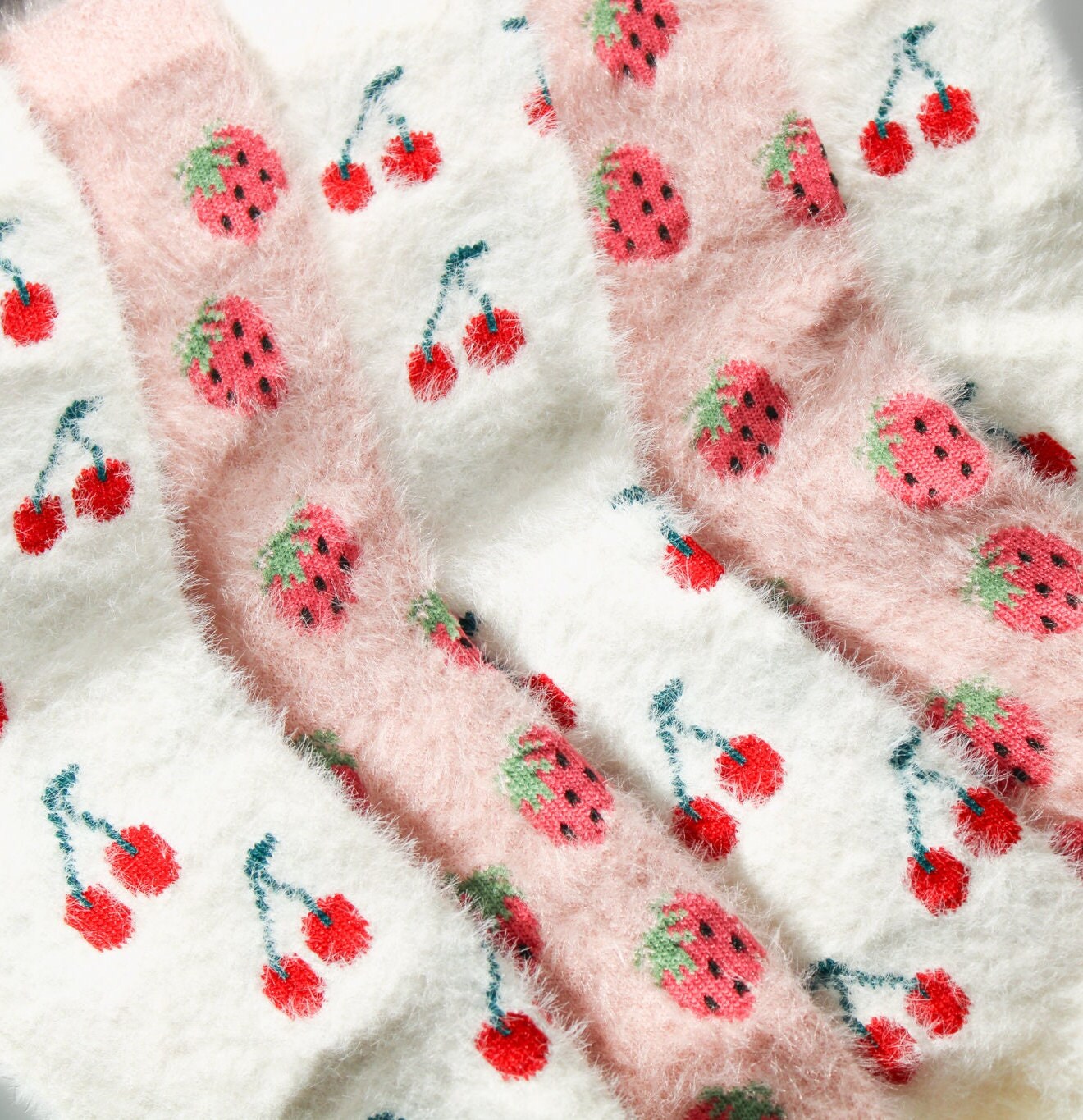 Fruit Fuzzy Socks, Women's Winter Cozy, Fluffy Socks, Cherry or ...