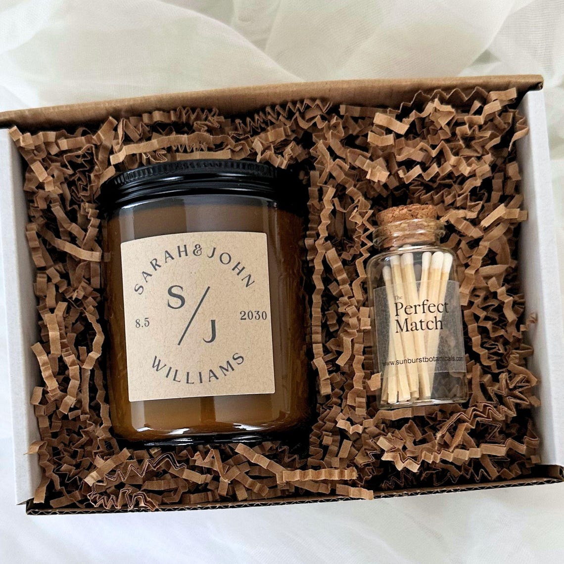 CUSTOM WEDDING CANDLE Gift Set, Name & Date, Wedding Shower Gift Box ...