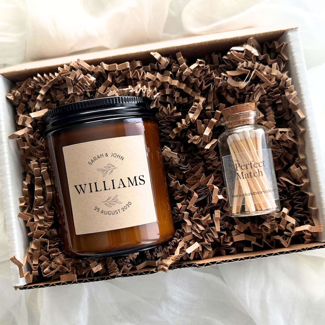 CUSTOM WEDDING CANDLE Gift Set, Name & Date, Wedding Shower Gift Box ...