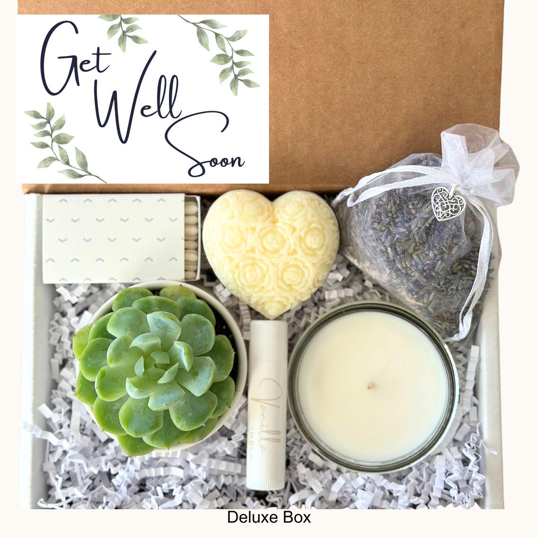 GET WELL SOON Succulent and Candle Gift Box, Care Package for Surgery ...