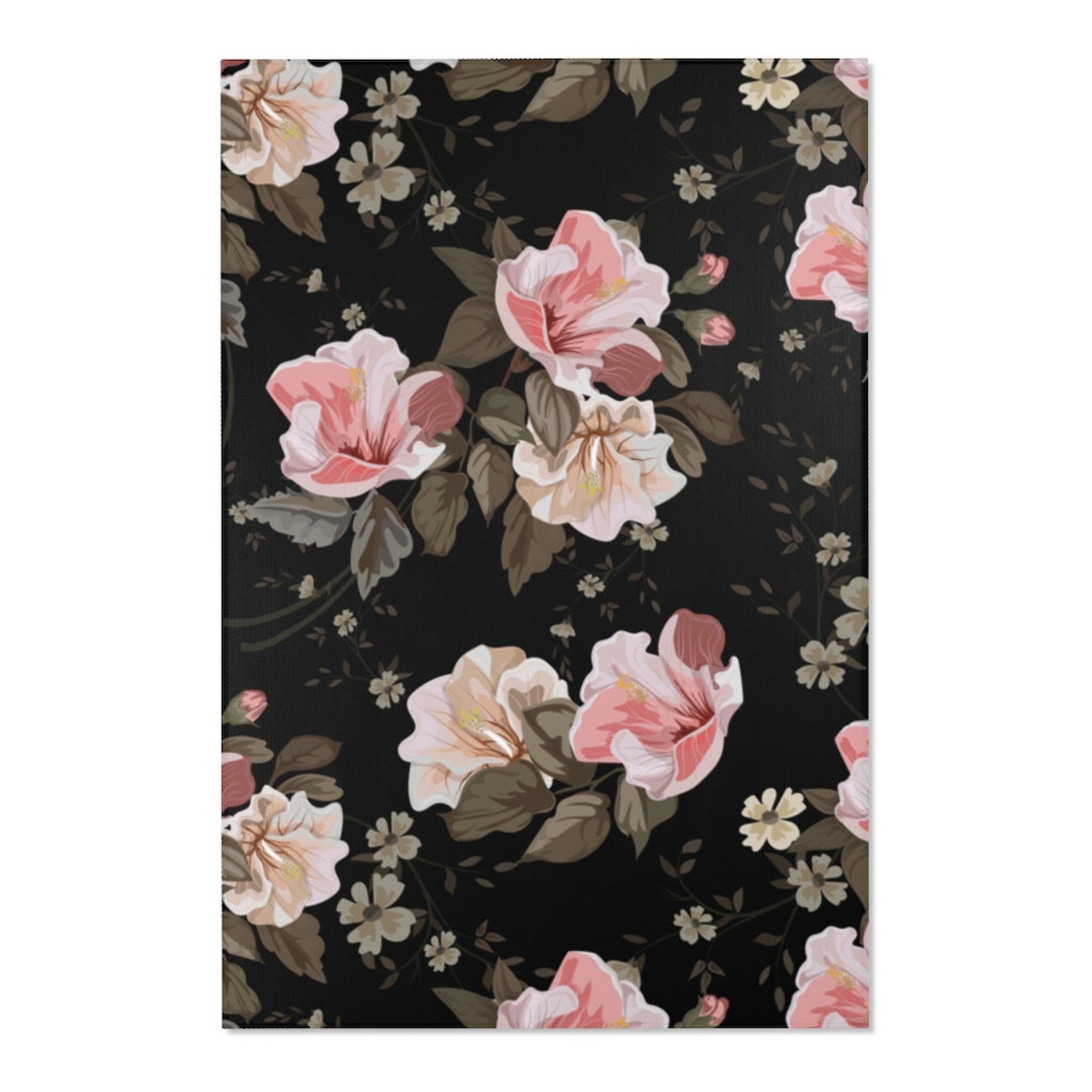 Floral Area Rug, Black and Pink Area Rug, Floral Vintage Black Living ...