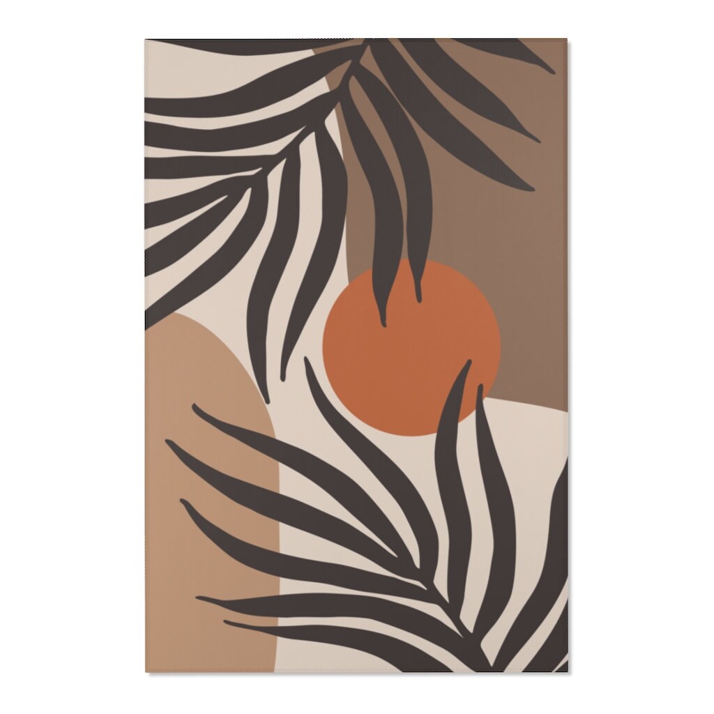 Boho Sun Area Rug, Botanical Leaf Area Rug, Boho Plant Rug, Palm Leaf ...