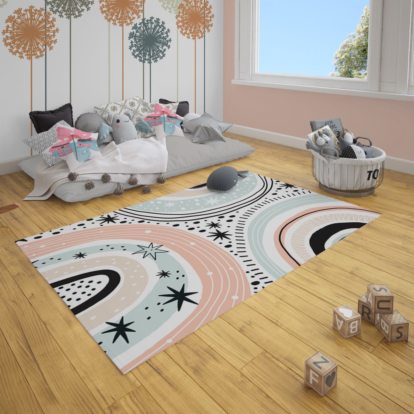 Boho Rainbow Nursery Rug Pink Blue Boho Area Rug Cute - Etsy