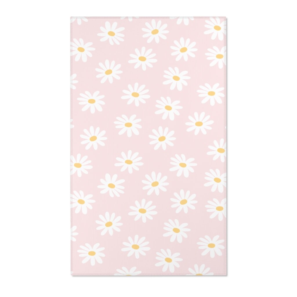 Pink Area Rug Cute White Daisy Floral Design Pink Decorative - Etsy