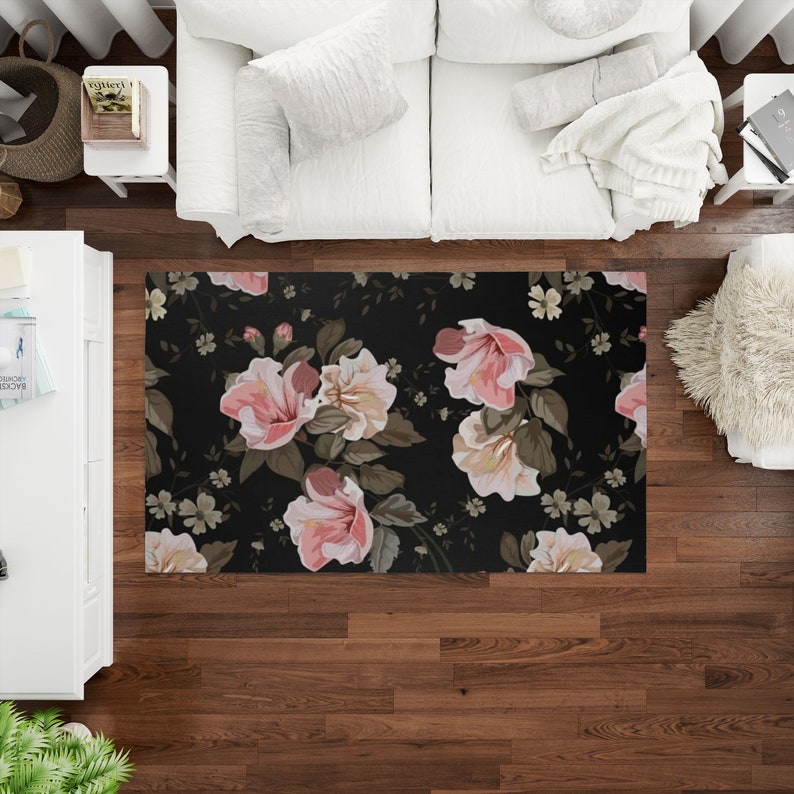 Floral Area Rug, Black and Pink Area Rug, Floral Vintage Black Living ...