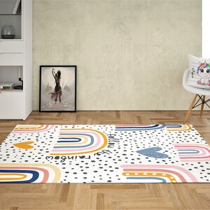 Rainbow Area Rug Polka Dots Colorful Boho Rainbow Nursery - Etsy