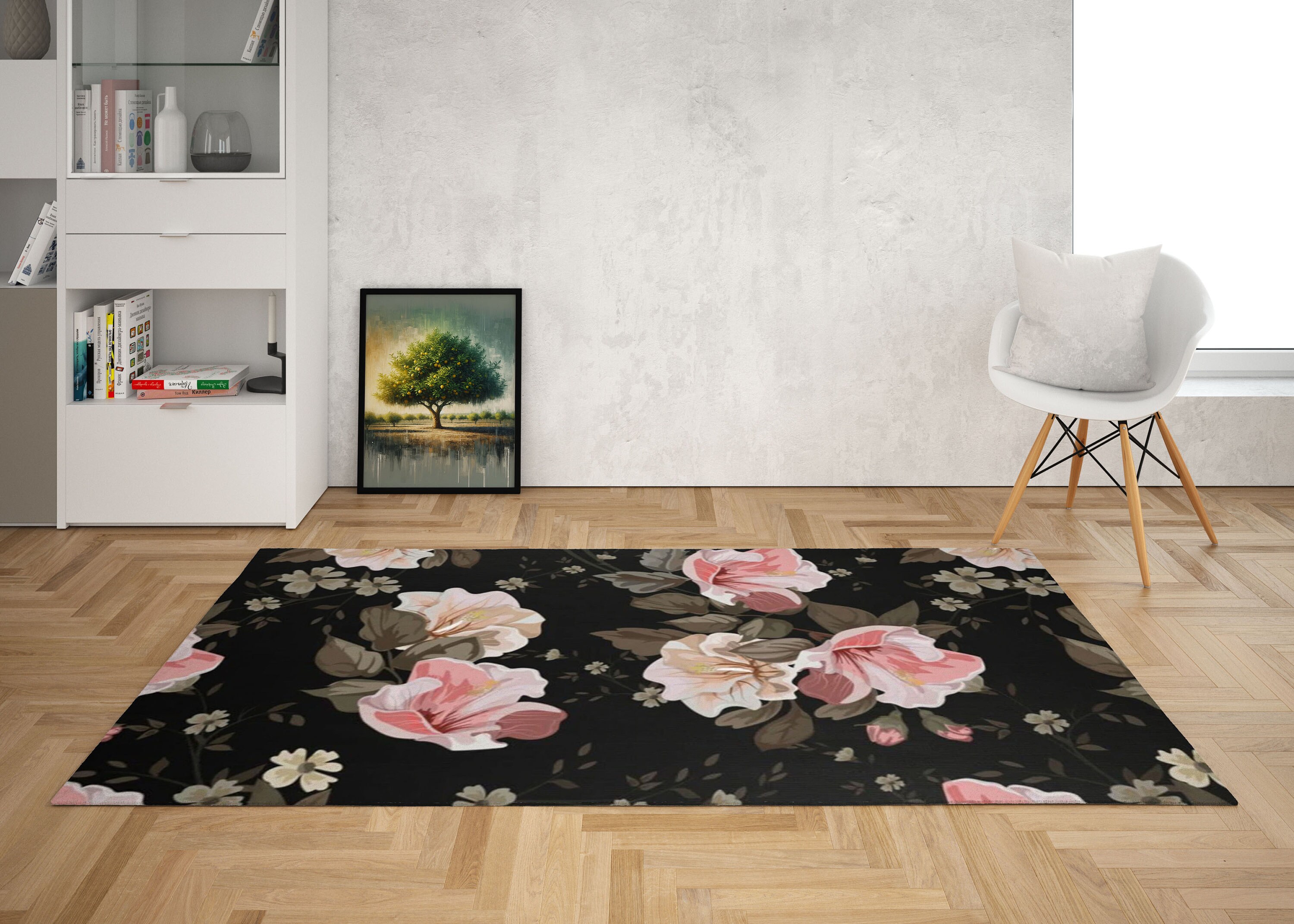 Floral Area Rug, Black and Pink Area Rug, Floral Vintage Black Living ...