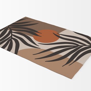 Boho Sun Area Rug, Botanical Leaf Area Rug, Boho Plant Rug, Palm Leaf ...