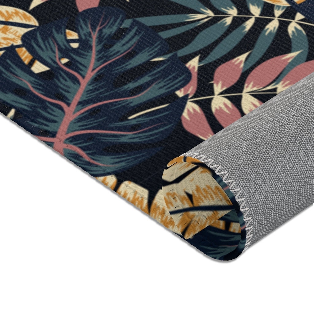 Tropical Area Rug Pink Yellow Blue Black Area Rug Tropical - Etsy