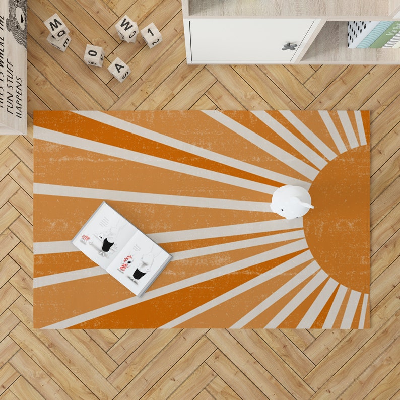 Retro Area Rug Boho Sunset Area Rug Orange and White Area - Etsy