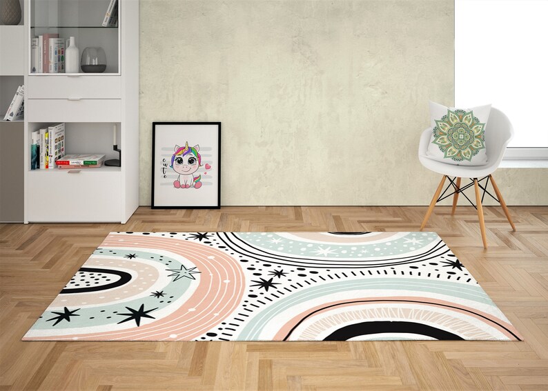 Boho Rainbow Nursery Rug Pink Blue Boho Area Rug Cute | Etsy