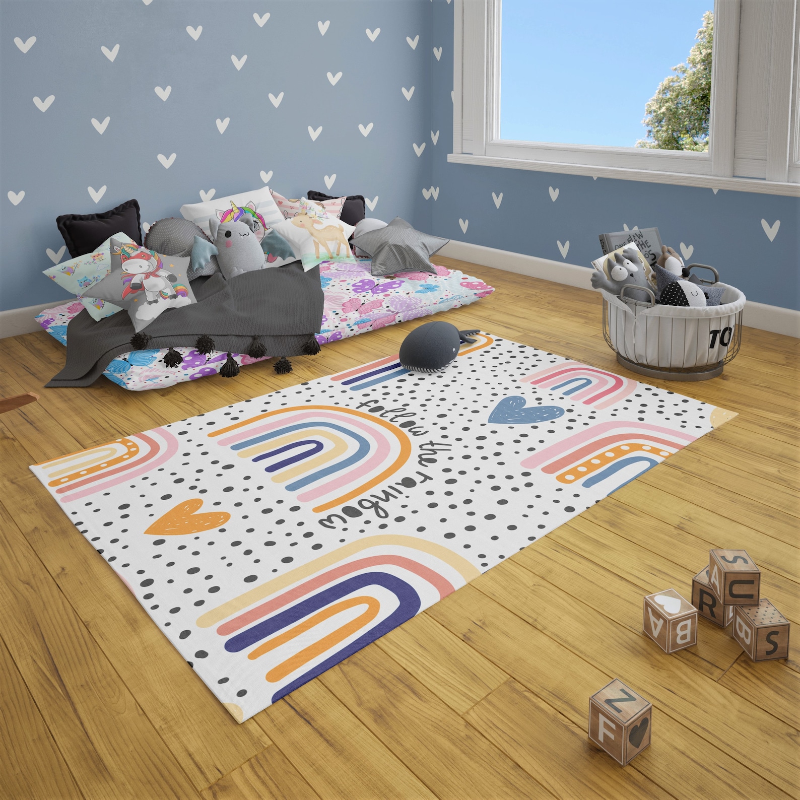 Rainbow Area Rug Polka Dots Colorful Boho Rainbow Nursery - Etsy