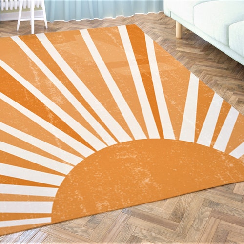Retro Area Rug Boho Sunset Area Rug Orange and White Area - Etsy