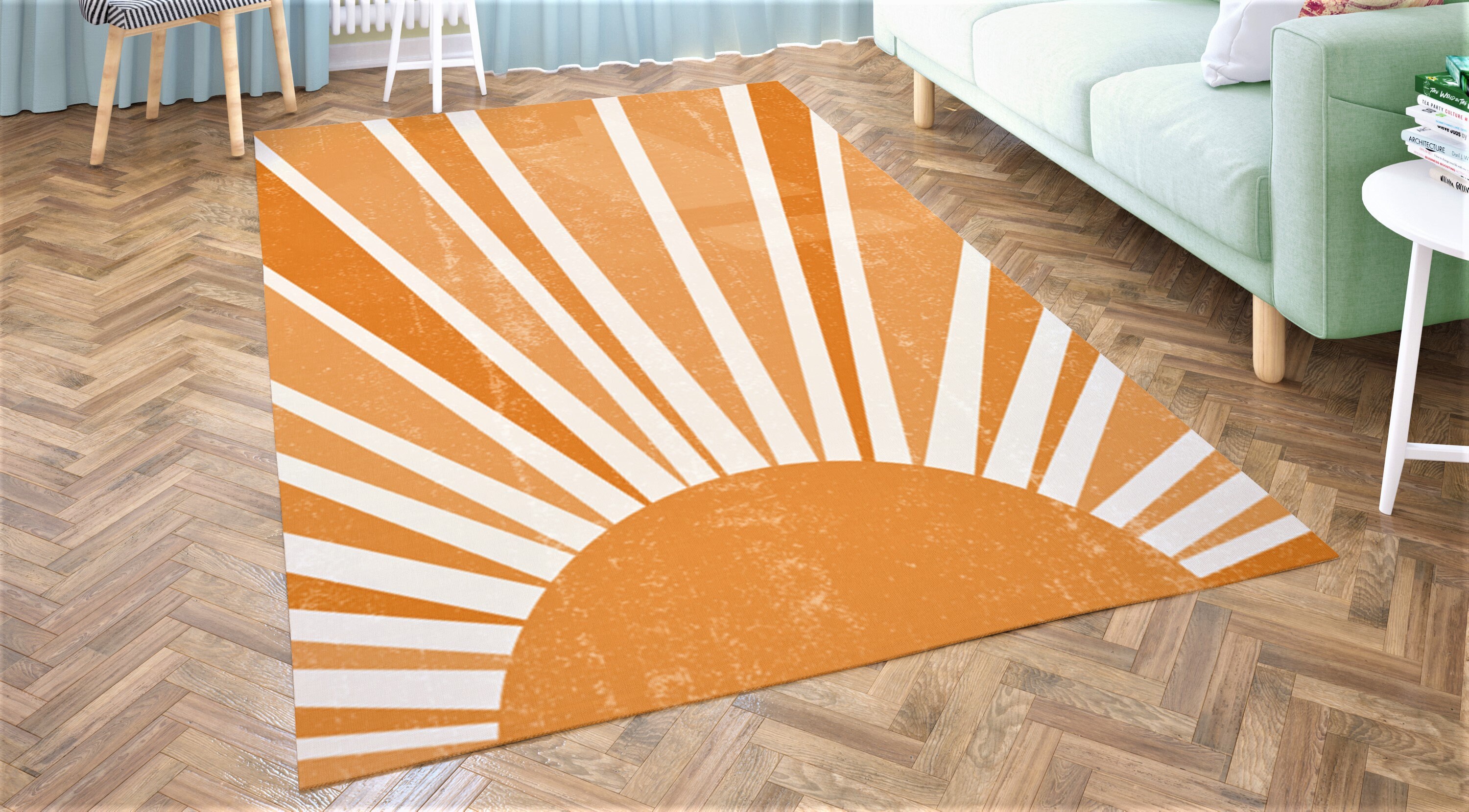Retro Area Rug, Boho Sunset Area Rug, Orange and White Area Rug, Boho ...