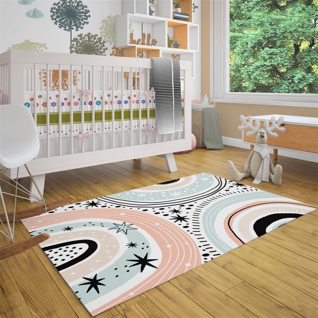Boho Rainbow Nursery Rug Pink Blue Boho Area Rug Cute - Etsy