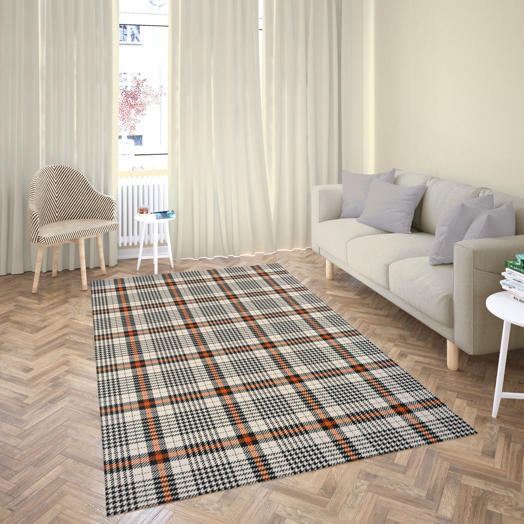 Beige Black Check Area Rug, Classic Tartan Design Decorative Area Rug ...