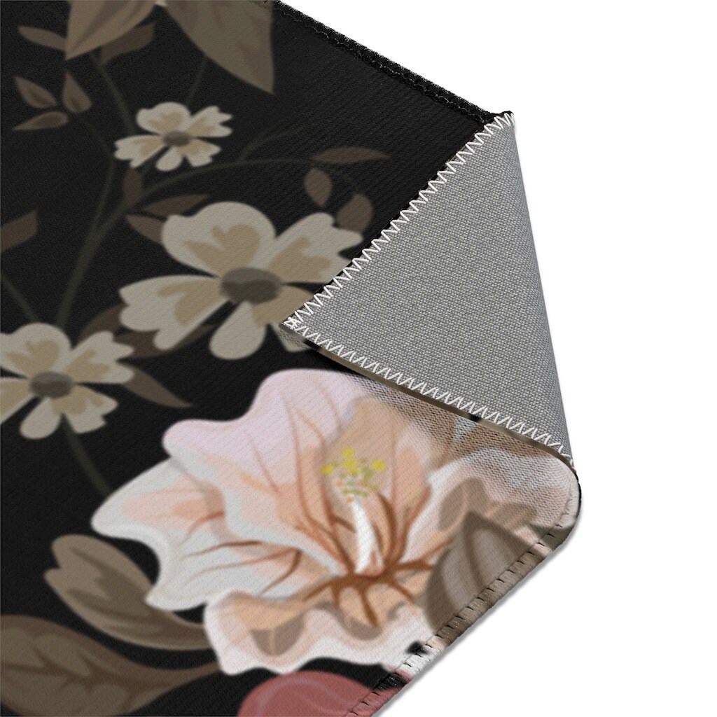 Floral Area Rug, Black and Pink Area Rug, Floral Vintage Black Living ...