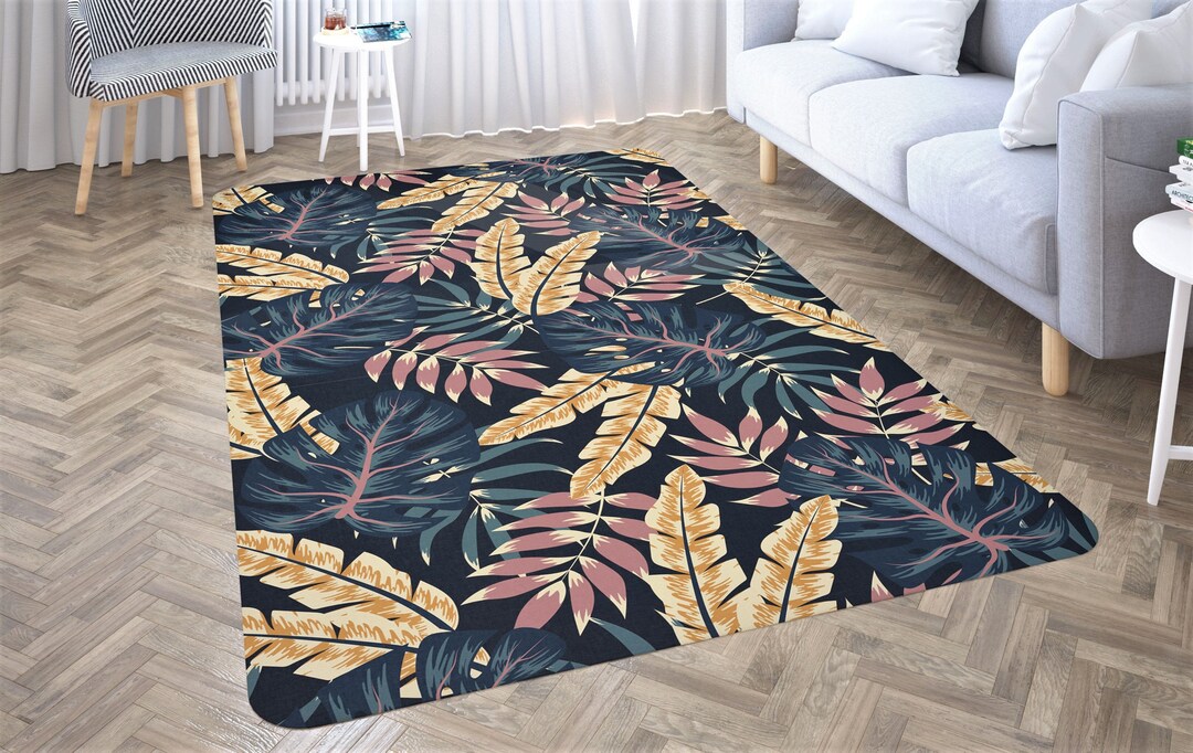 Tropical Area Rug Pink Yellow Blue Black Area Rug Tropical - Etsy