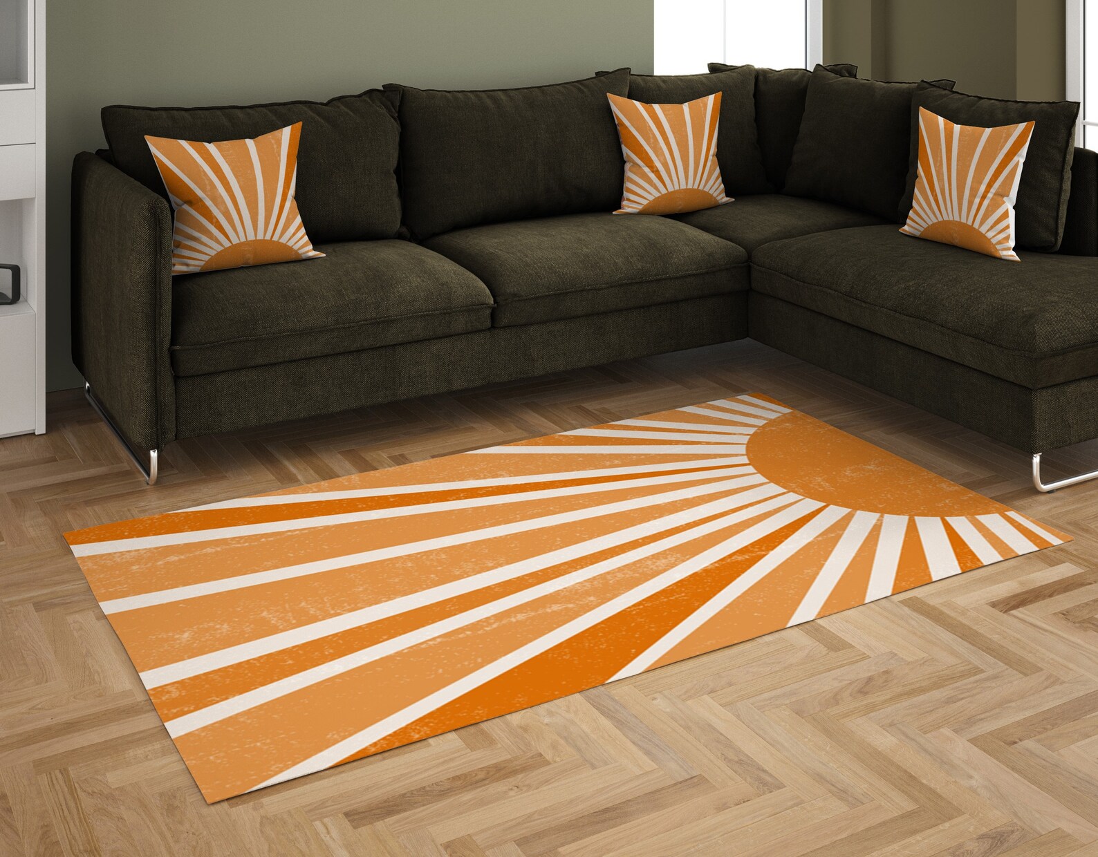 Retro Area Rug, Boho Sunset Area Rug, Orange and White Area Rug, Boho ...