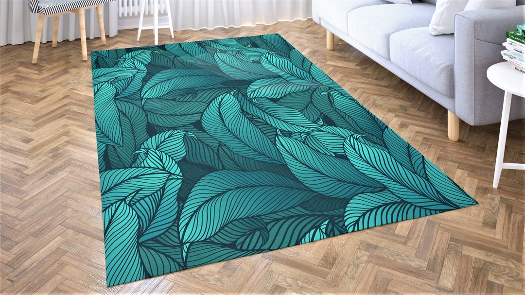 Black and Teal Area Rug Big Tropical Banana Leaf Area Rug - Etsy