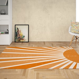 Retro Area Rug, Boho Sunset Area Rug, Orange and White Area Rug, Boho ...