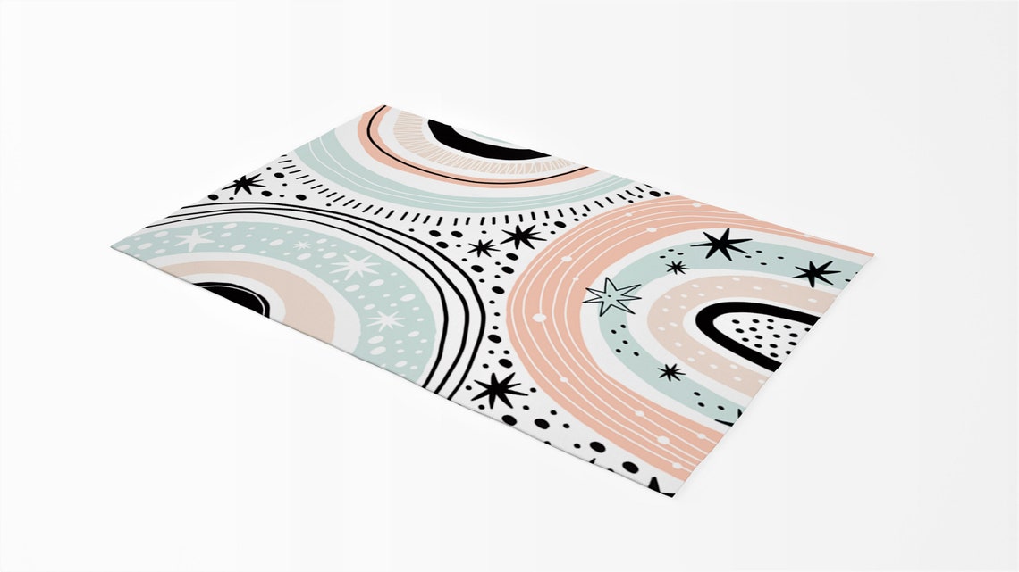 Boho Rainbow Nursery Rug Pink Blue Boho Area Rug Cute | Etsy