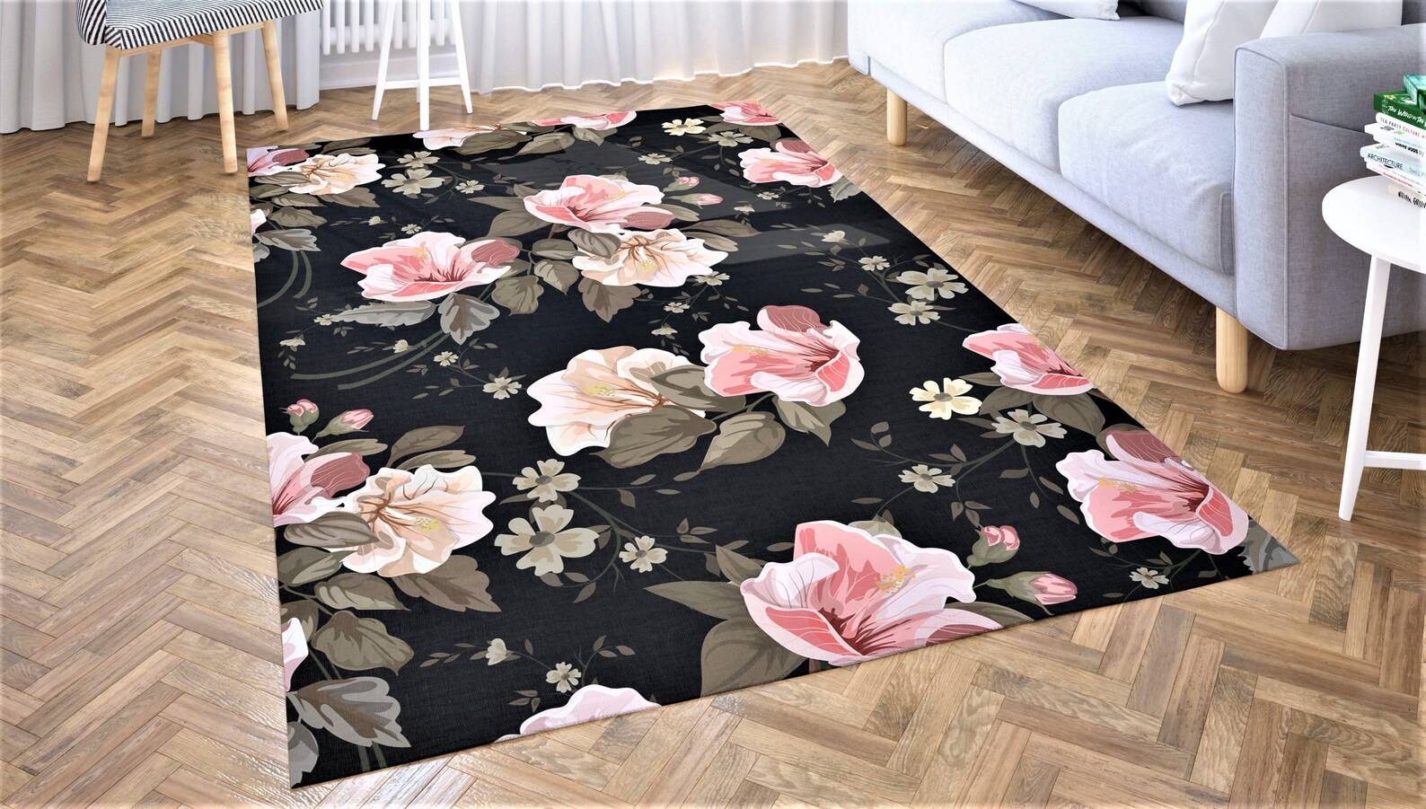 Floral Area Rug Black and Pink Area Rug Floral Vintage Black - Etsy