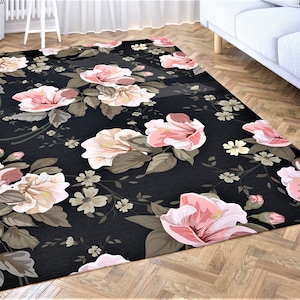 Floral Area Rug Black and Pink Area Rug Floral Vintage Black - Etsy