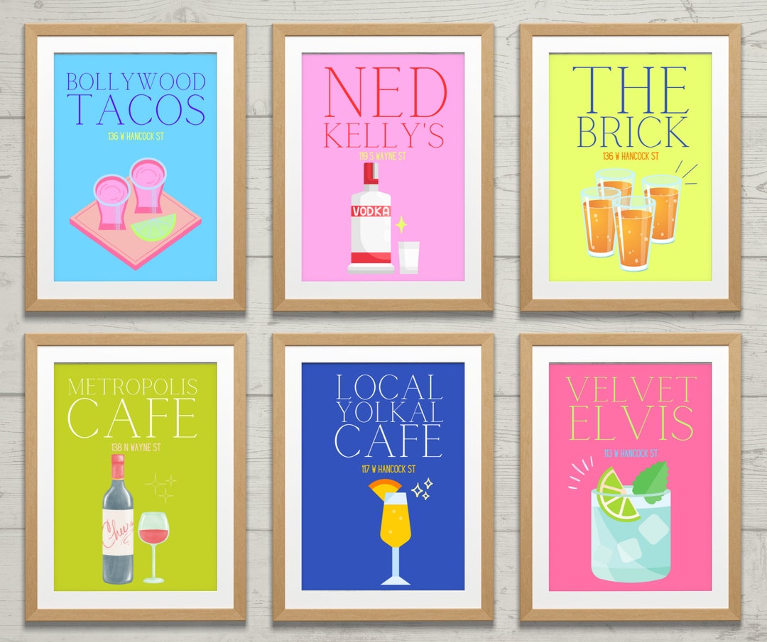 MILLEDGEVILLE, GA Cocktail Print Set of 6, Colorful Bar Cart Gallery ...