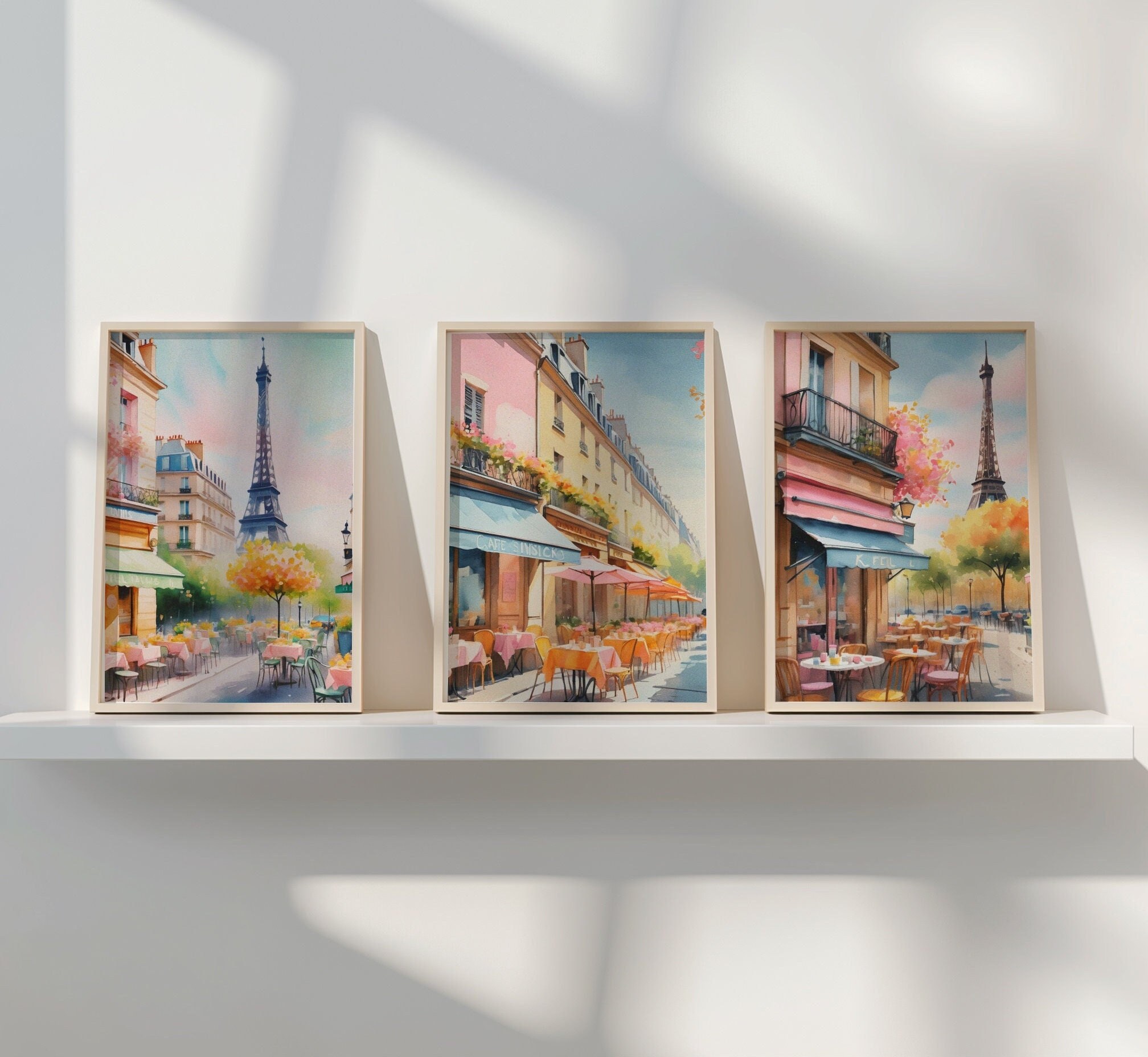 Paris Oil Painting Art Print Set of 3, Preppy Wall Art, Pastel Painting ...