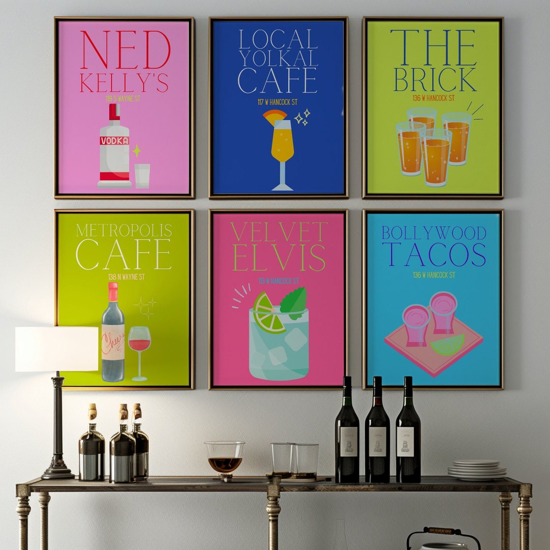 MILLEDGEVILLE, GA Cocktail Print Set of 6, Colorful Bar Cart Gallery ...