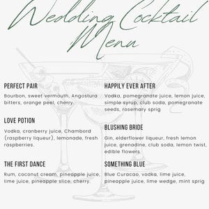 Customizable Wedding Cocktail Menu Template - Elegant Bar Drink List - Etsy