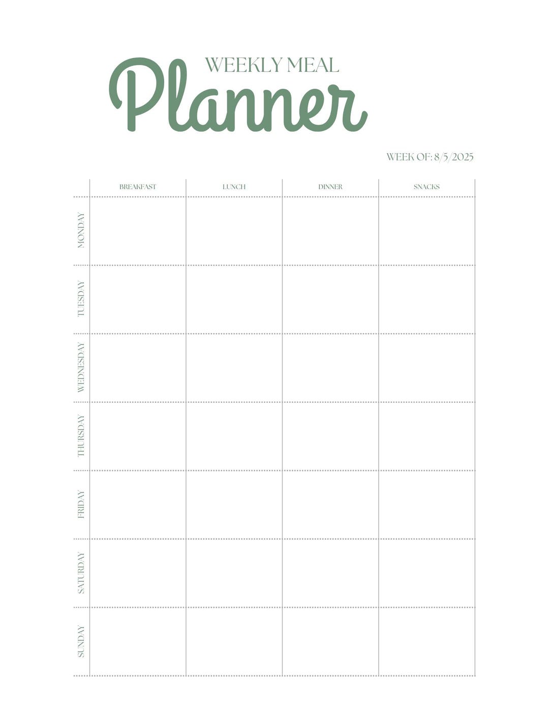 Customizable Weekly Meal Planner Template - Organize Your Meals for the ...