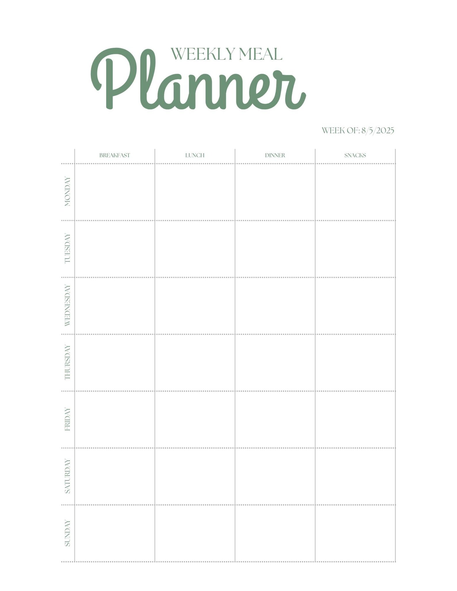 Customizable Weekly Meal Planner Template - Organize Your Meals for the ...