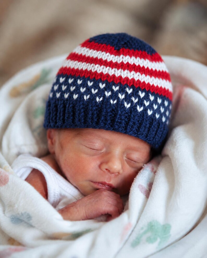 Preemie Beanie Knitting Pattern, Patriotic Red White Blue Baby Hat (PDF ...