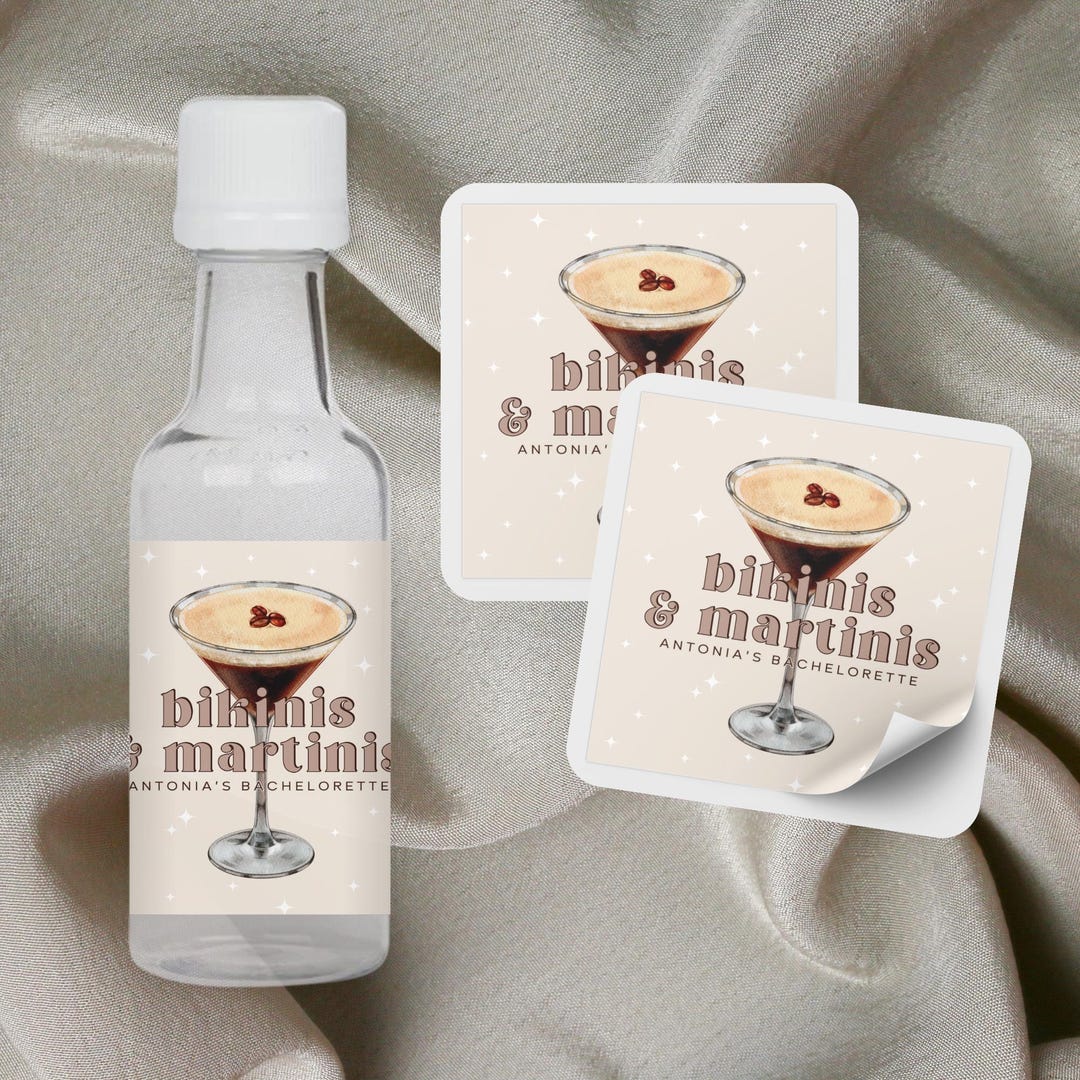 Bikinis and Martinis Shooter Labels | Espresso Martini Bachelorette ...