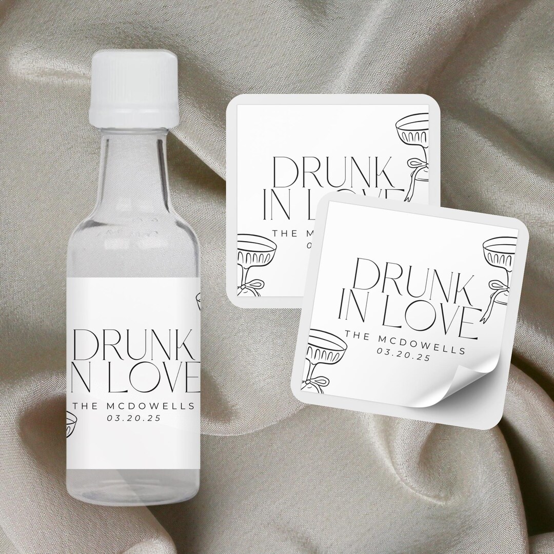 Drunk in Love Wedding Mini Liquor Bottle Labels | Bow Wedding Favors ...