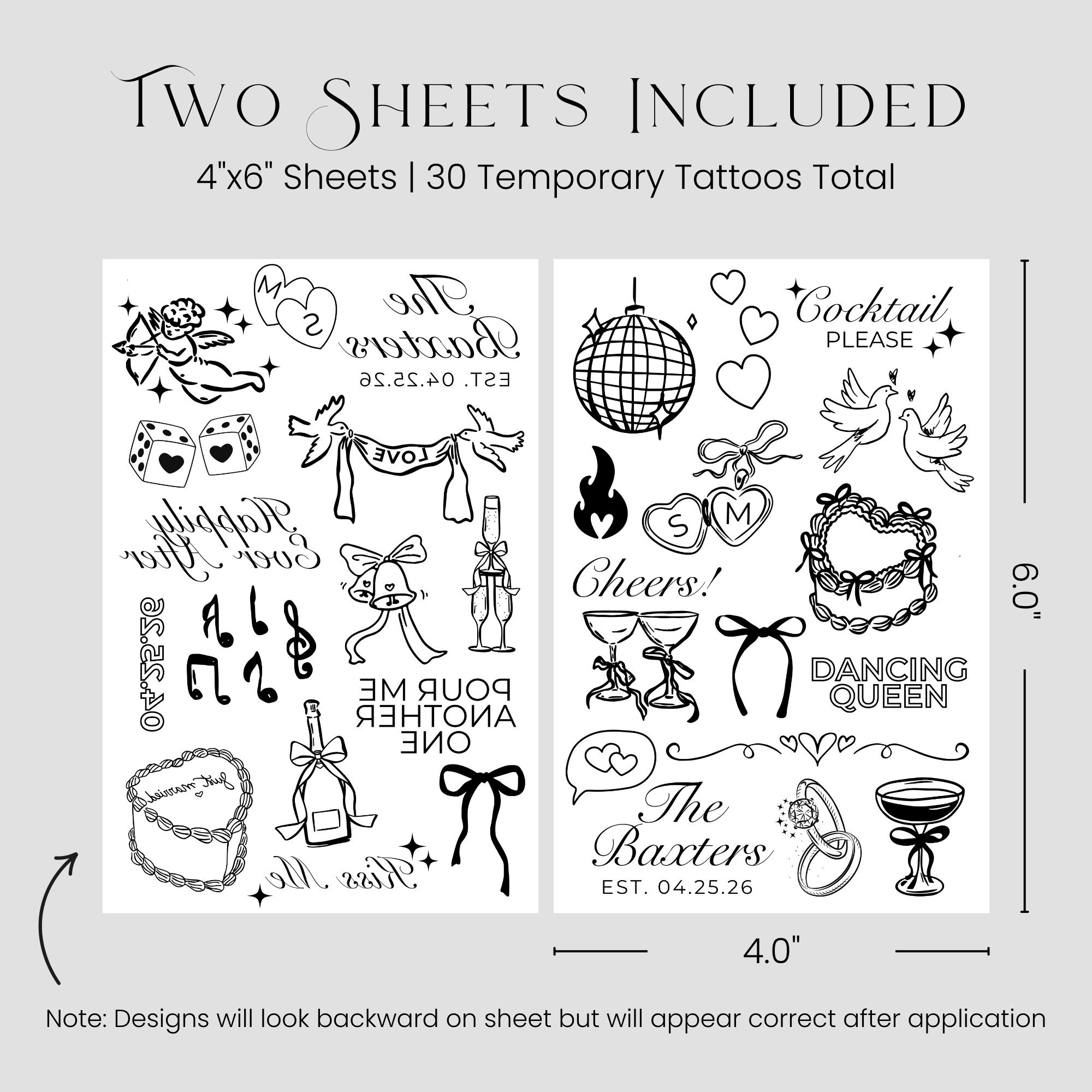 Modern Wedding Temporary Tattoos | Wedding Flash Tattoos | Wedding ...