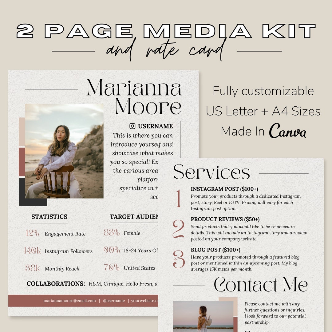 2 Page Influencer Media Kit Template Content Creator Media Kit ...