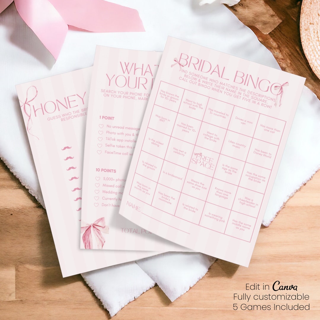 Pink Bow Bridal Shower Games | Bow Theme Bridal Shower | Pink Bow ...