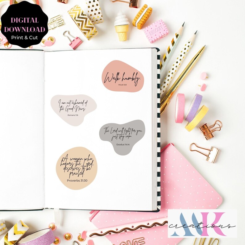 Digital Boho Bible Verse Stickers print and Cut - Etsy