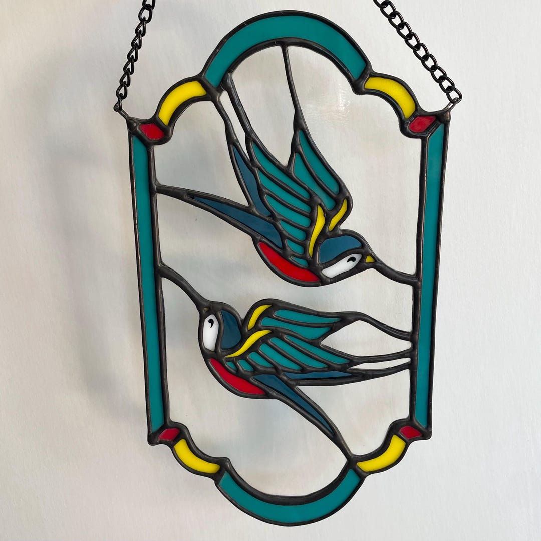 Stained Glass Sparrow Traditional Style Wall Art One of a Kind Swallow ...