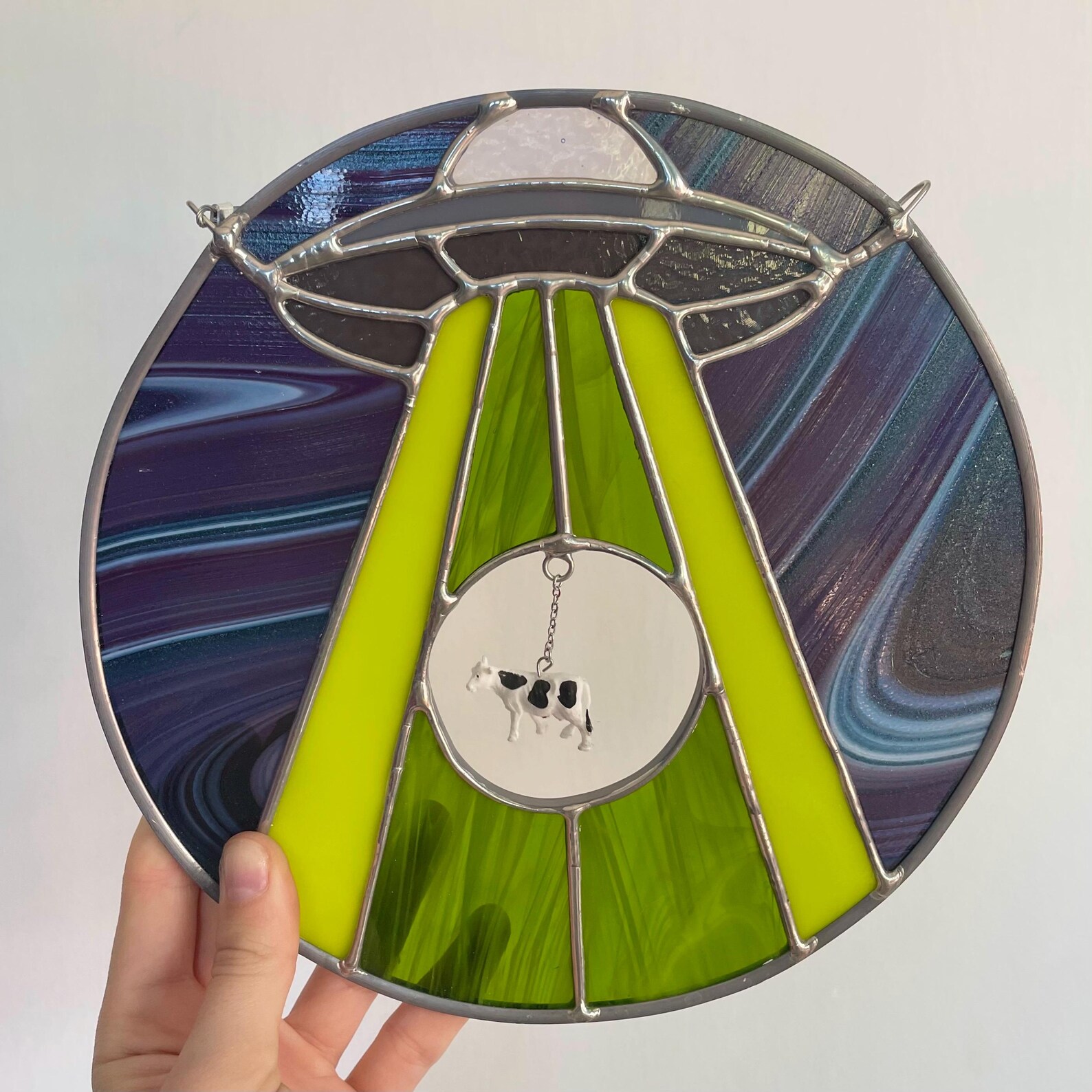 Stained Glass Cow Abducted by Aliens UFO Suncatcher Window Hanging - Etsy