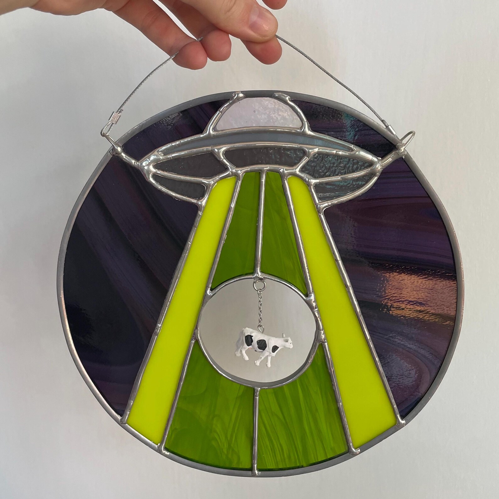 Stained Glass Cow Abducted by Aliens UFO Suncatcher Window Hanging - Etsy